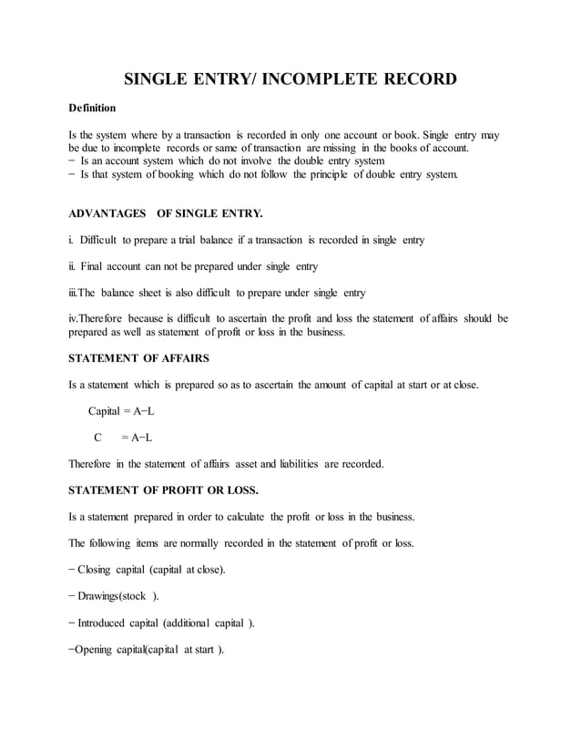 Single entry incomplete record | DOCX