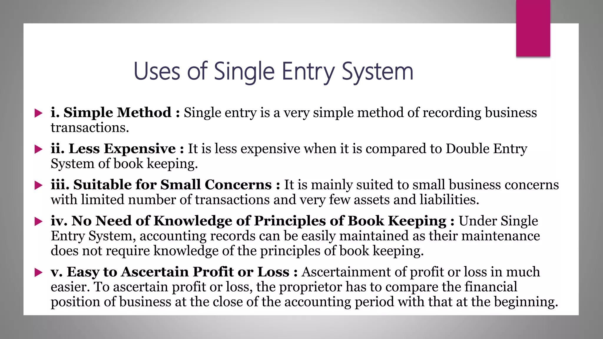 Single entry system 1.1 | PPTX