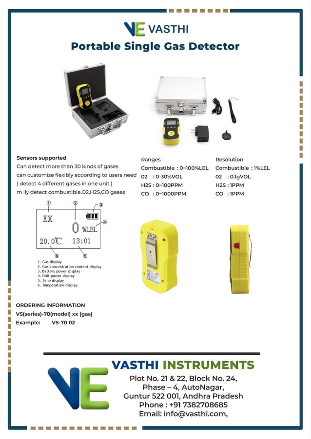 Portable Single-Gas Detectors and Monitors | Vasthi Instruments | PDF