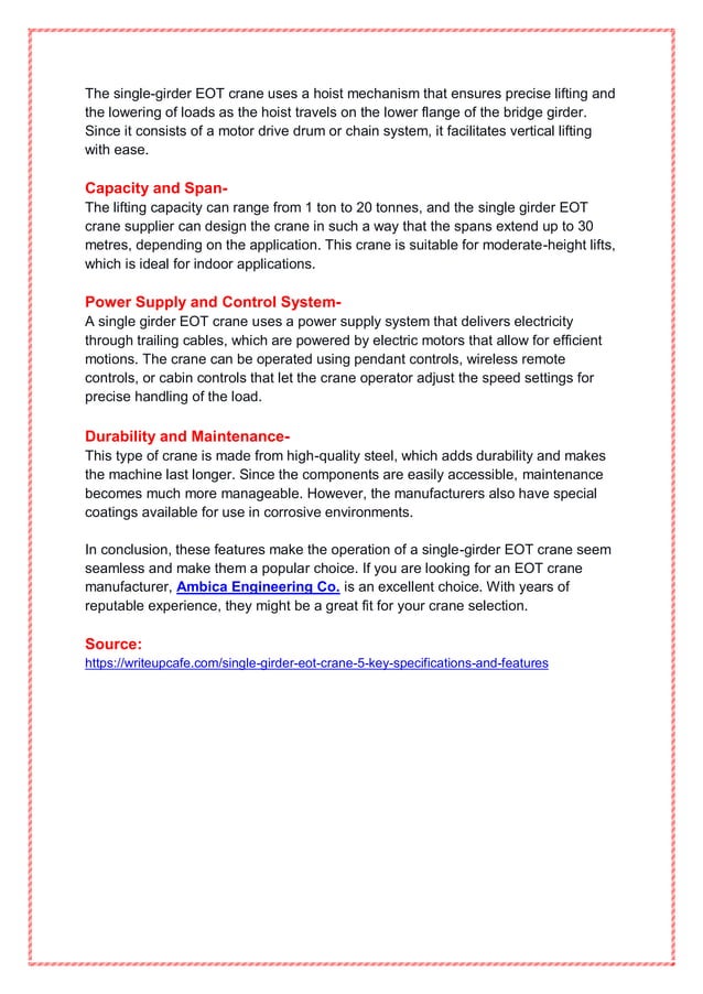 Single Girder EOT Crane 5 Key Specifications and Features.pdf