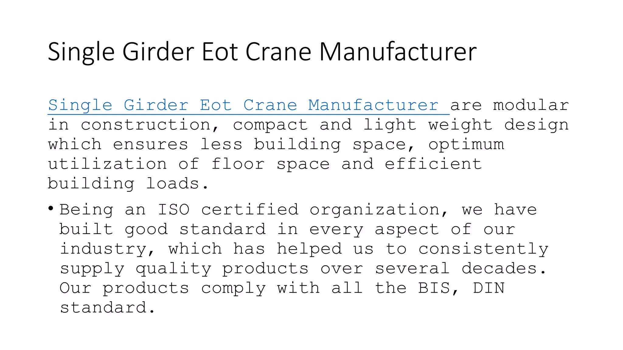 Single Girder Eot Crane | PPTX
