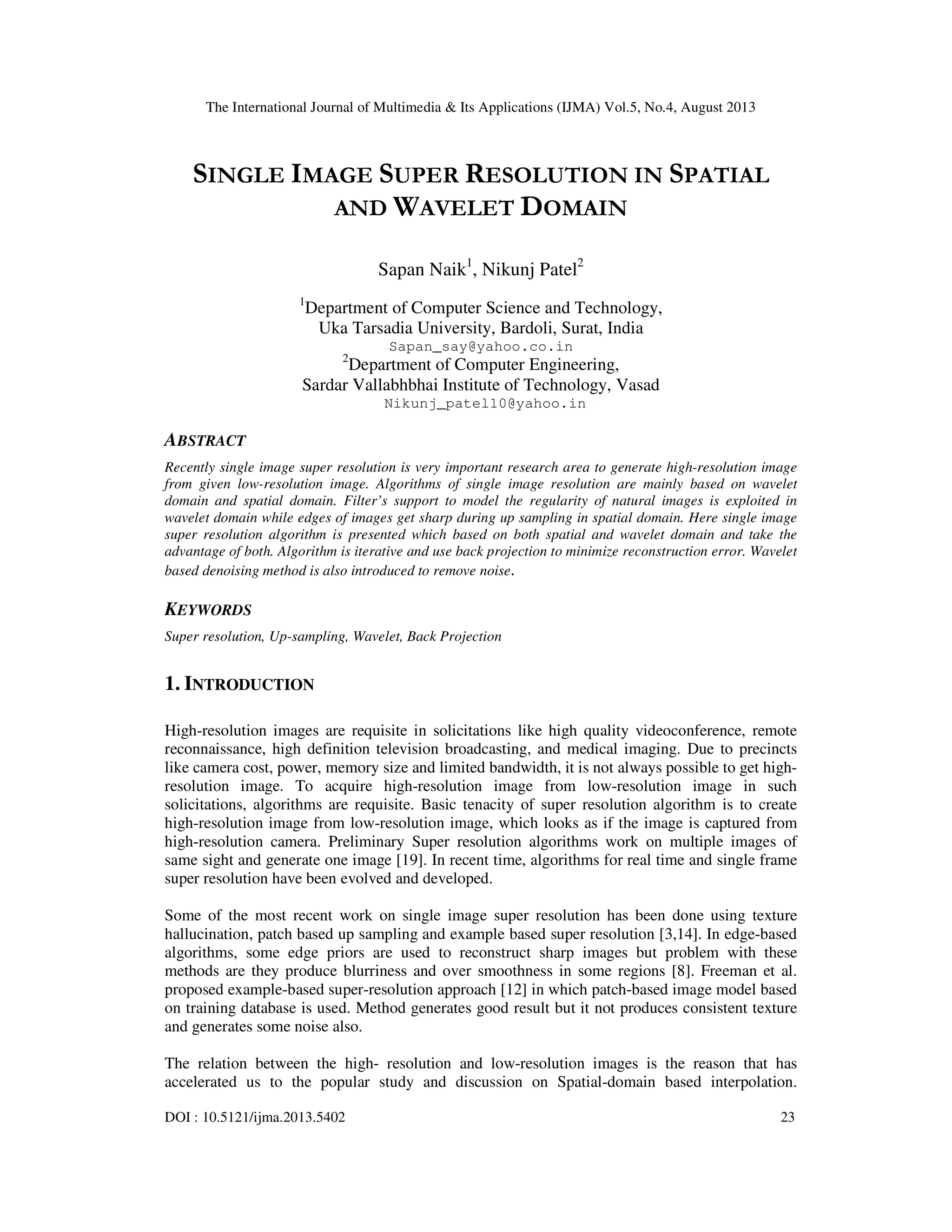 SINGLE IMAGE SUPER RESOLUTION IN SPATIAL AND WAVELET DOMAIN | PDF | Photo Editing Software ...
