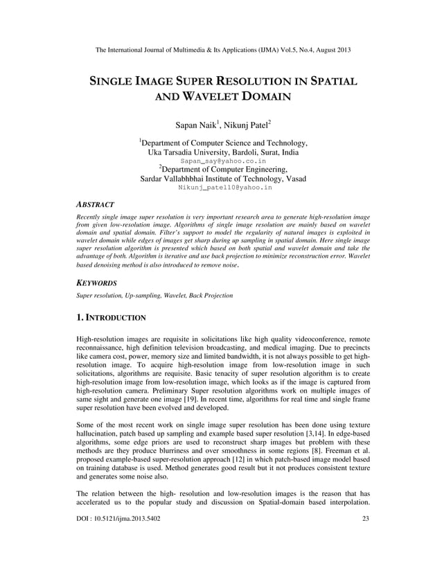Single Image Super Resolution In Spatial And Wavelet Domain Pdf