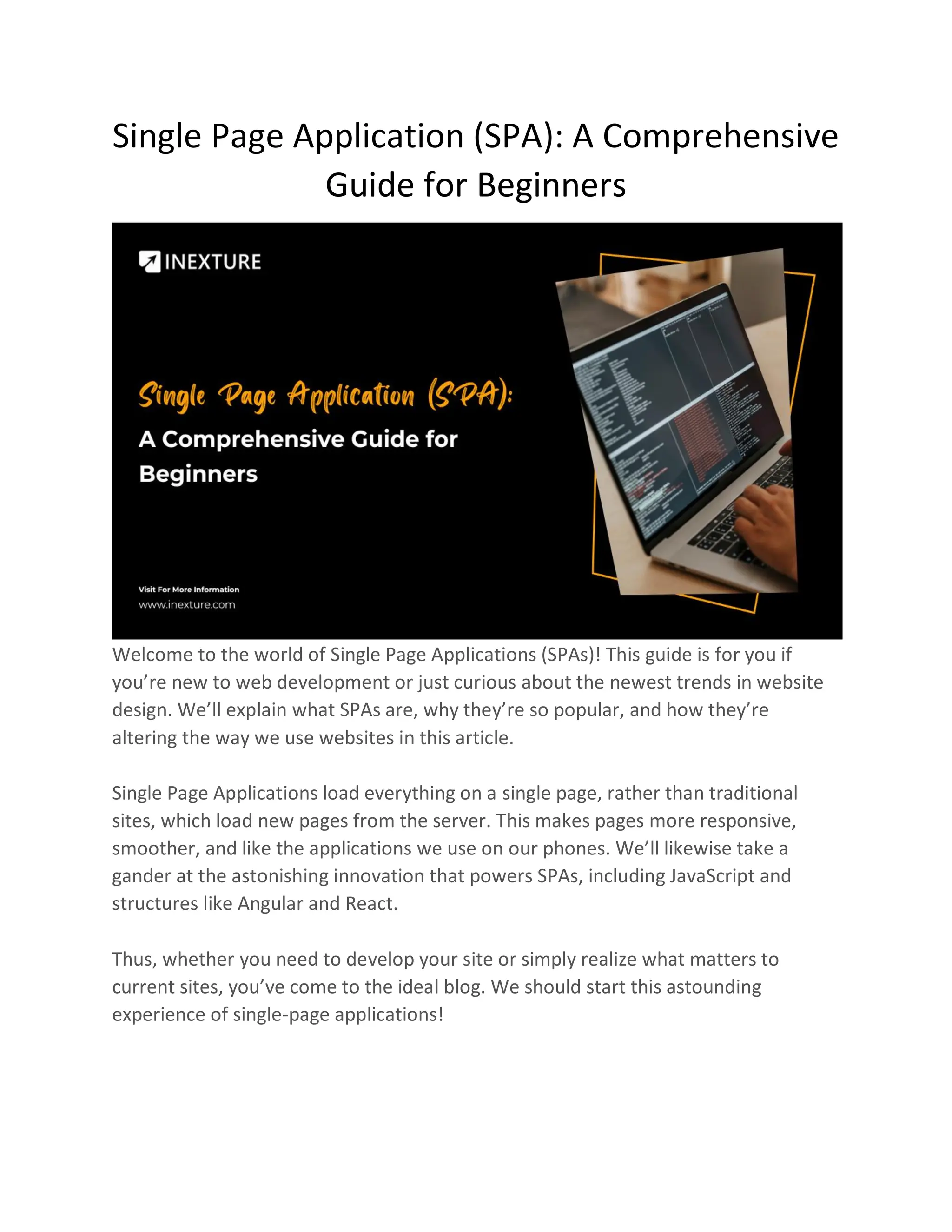 Single Page Application (SPA): A Comprehensive Guide for Beginners | PDF