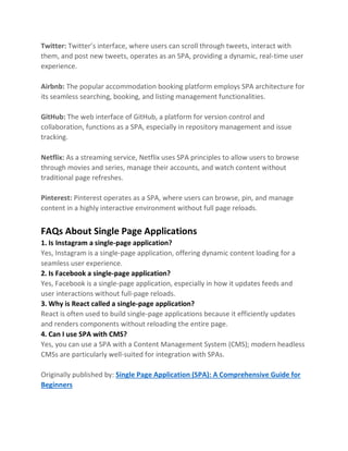 Single Page Application (SPA): A Comprehensive Guide for Beginners | PDF