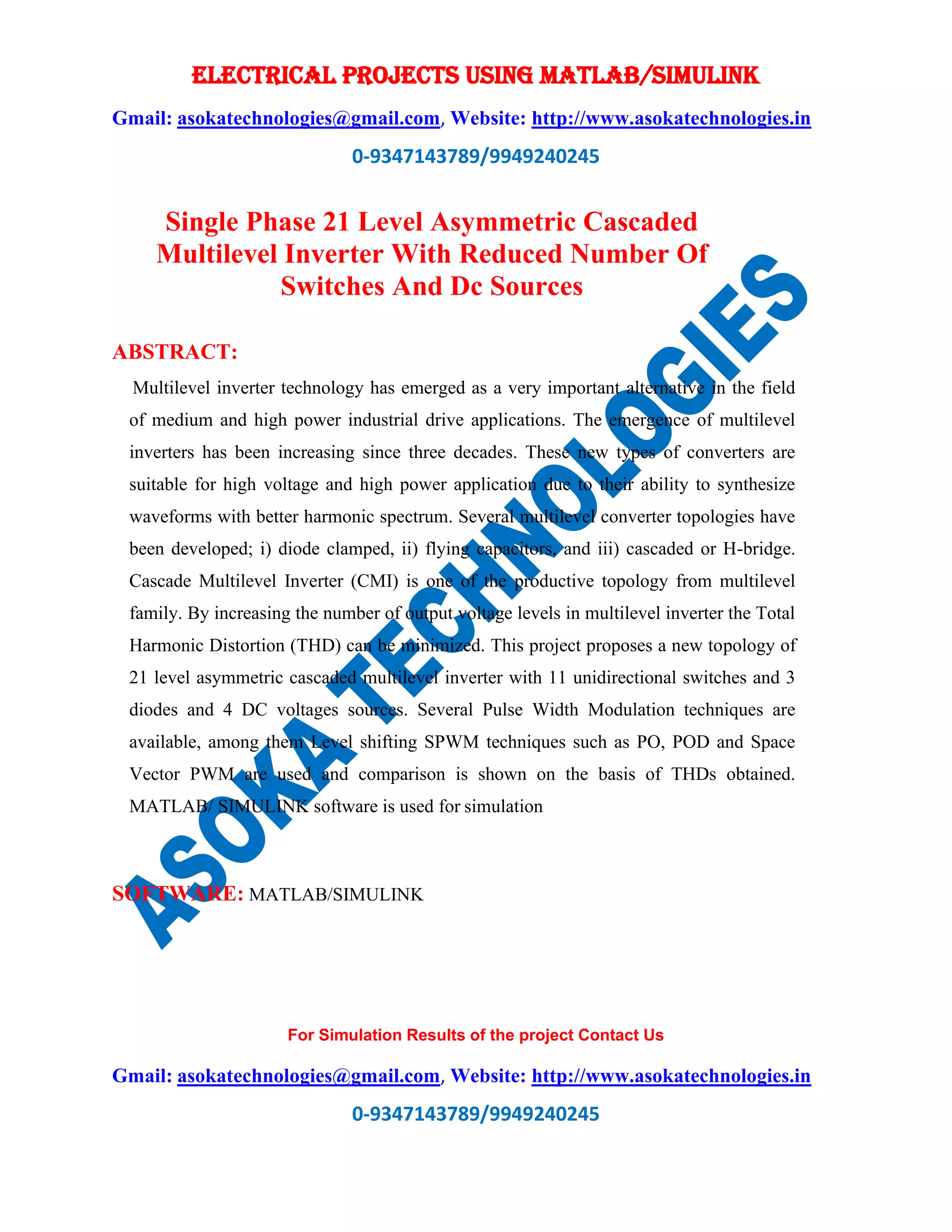 Single Phase 21 Level Asymmetric Cascaded Multilevel Inverter With Reduced Number Of Switches ...