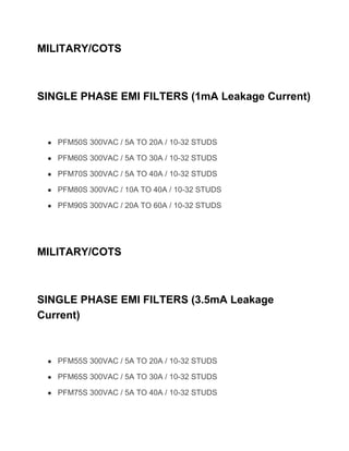 Single Phase EMI Filters : Premier Filters | PDF