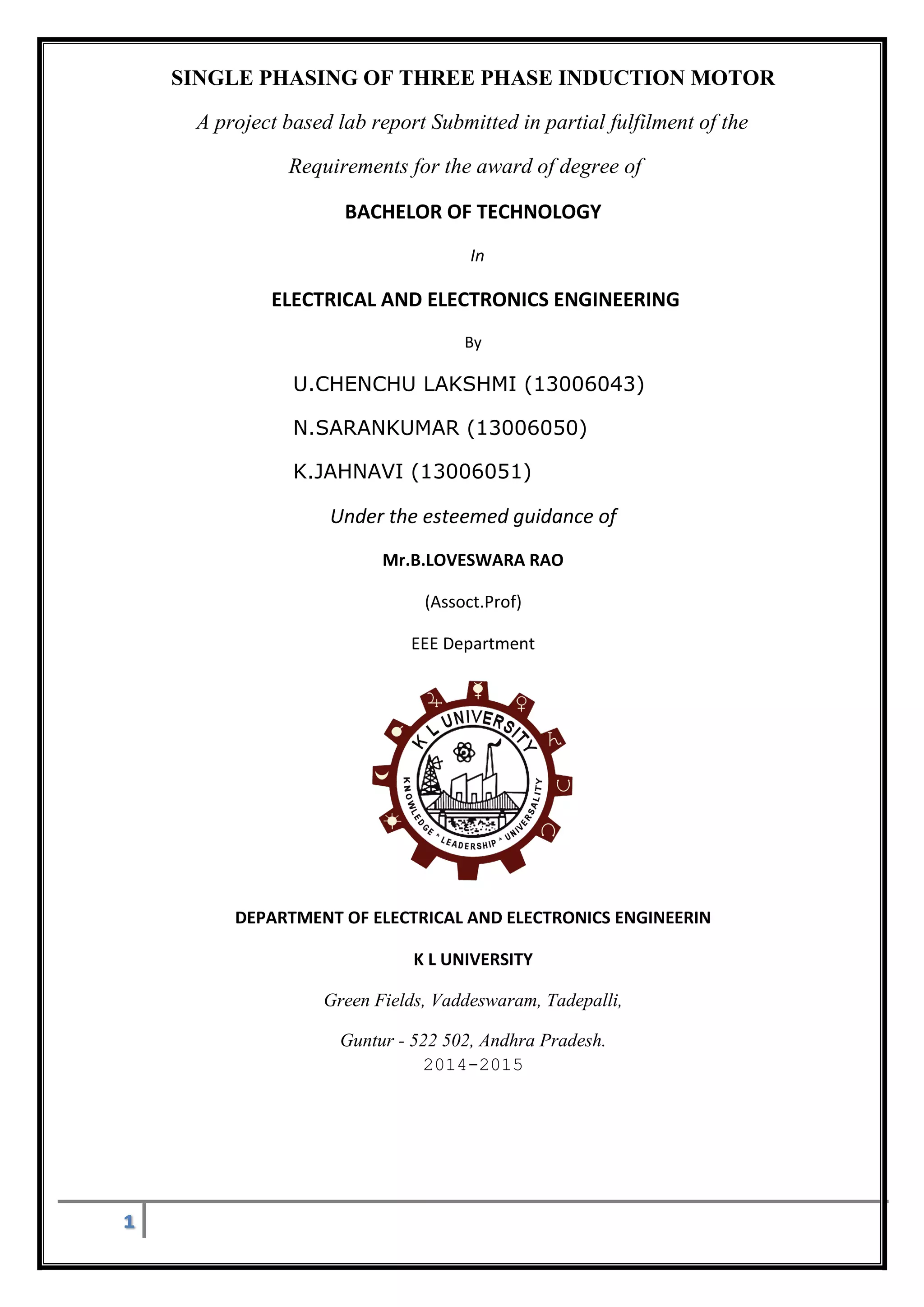 Single phasing of three phase induction motor | PDF