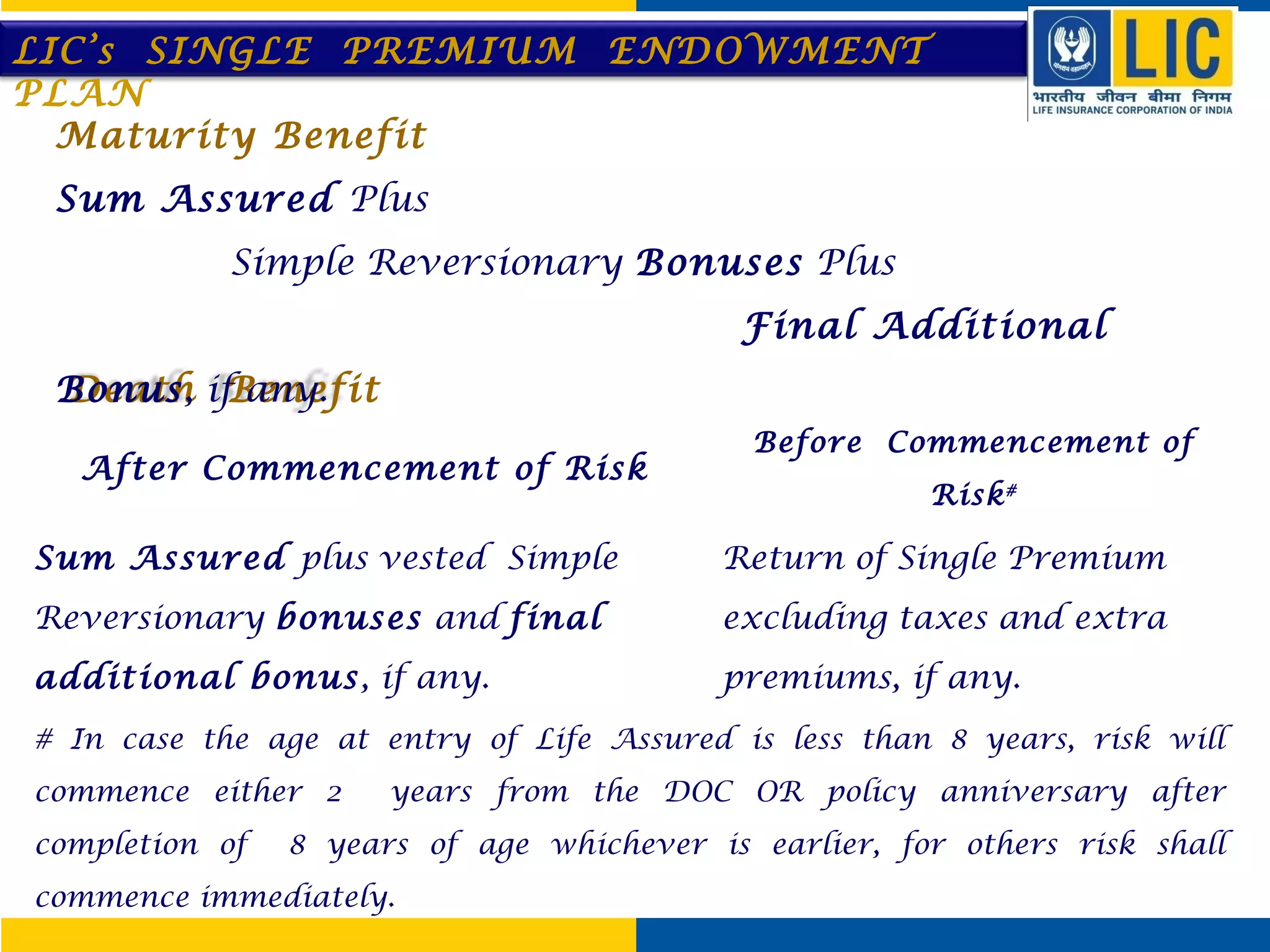 Single Premium Endowment Plan 817 | PPT