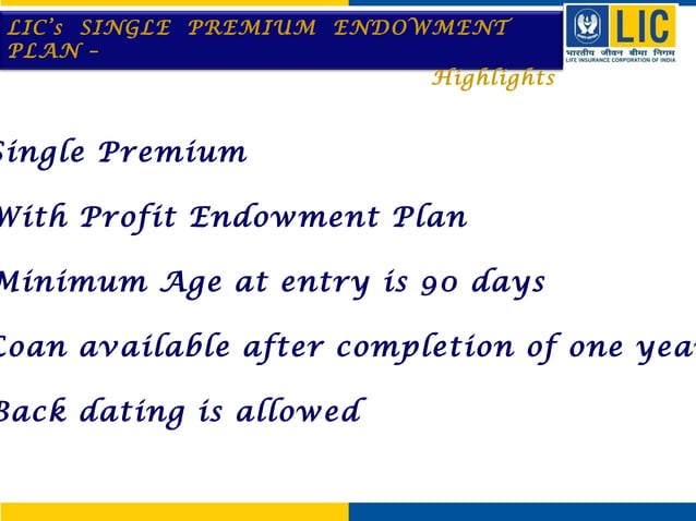 Single Premium Endowment Plan 817 | PPT
