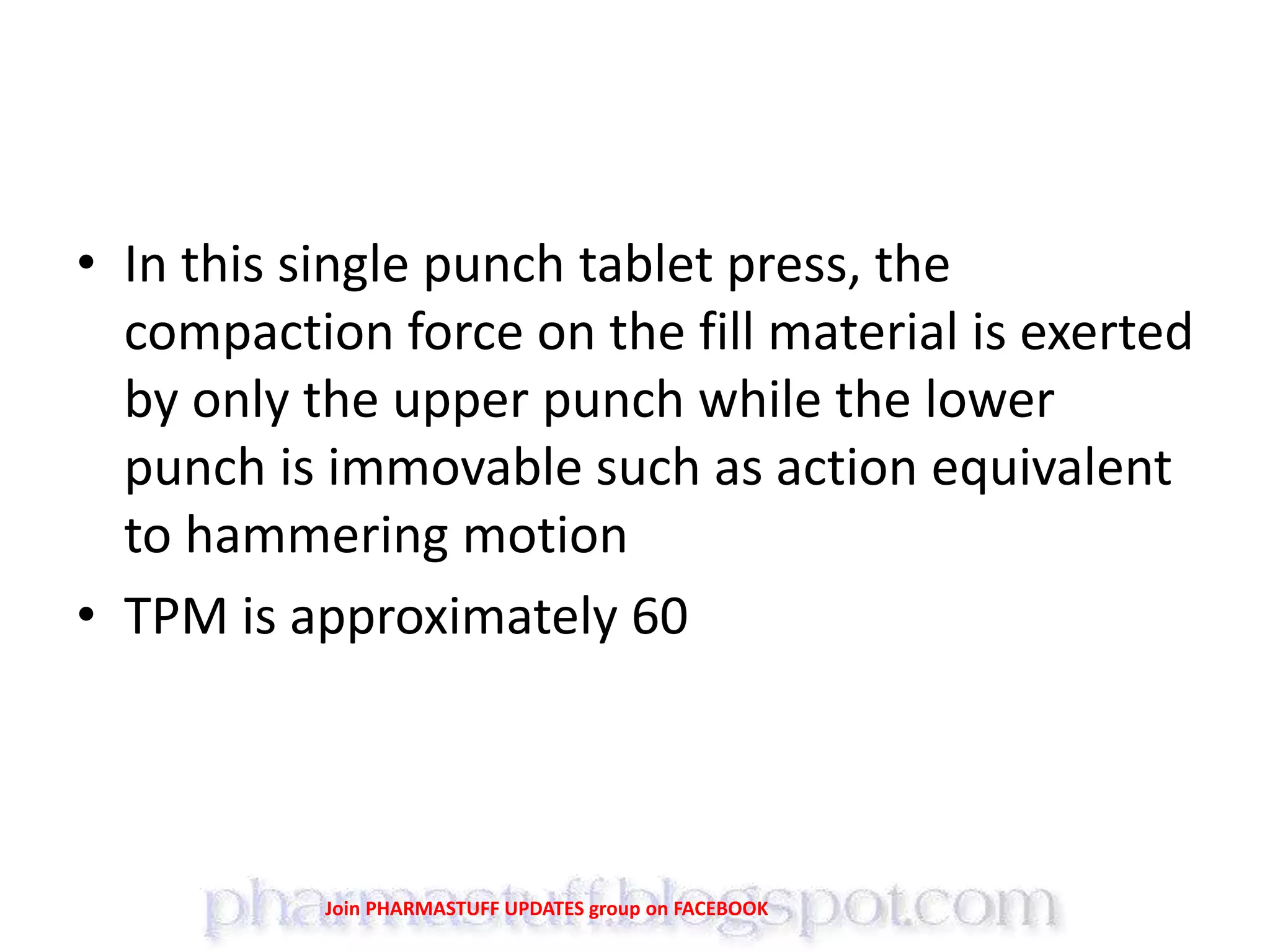 Single punch tablet press | PPTX