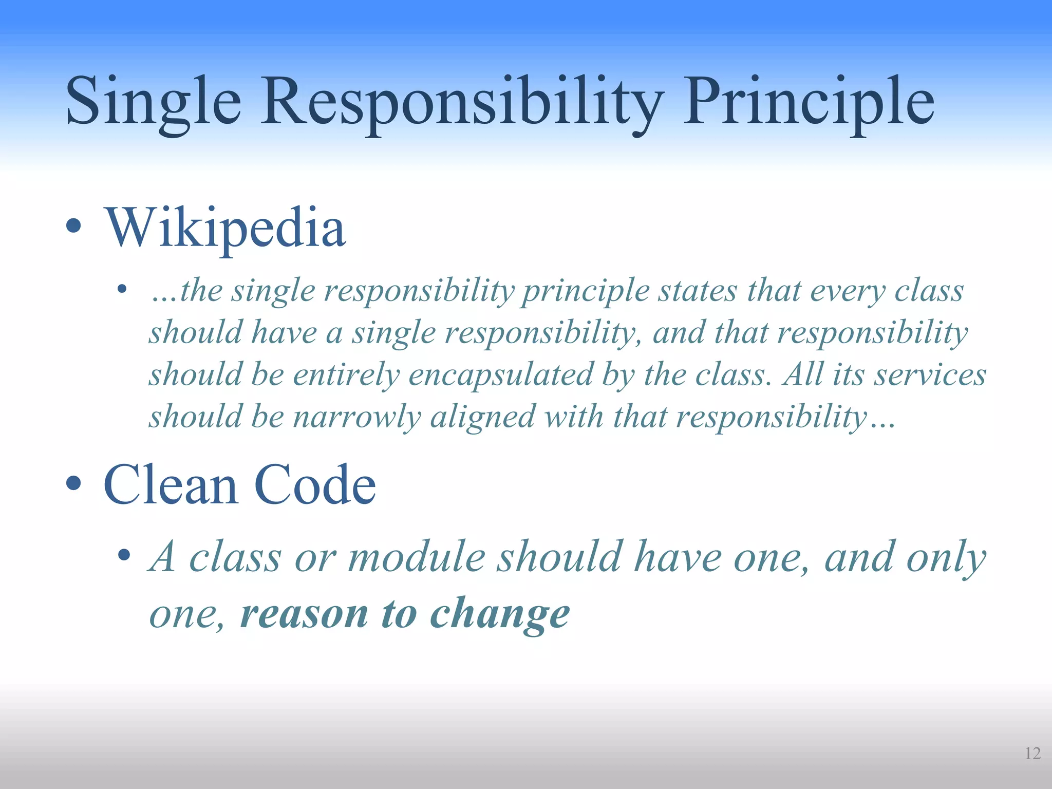 Single Responsibility Principle @ Clean Code Alliance Meetup | PPT