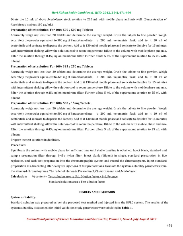 Single Rp Hplc Method For The Quantification Of Aceclofenac Paracetamol And Chlorozoxazone In