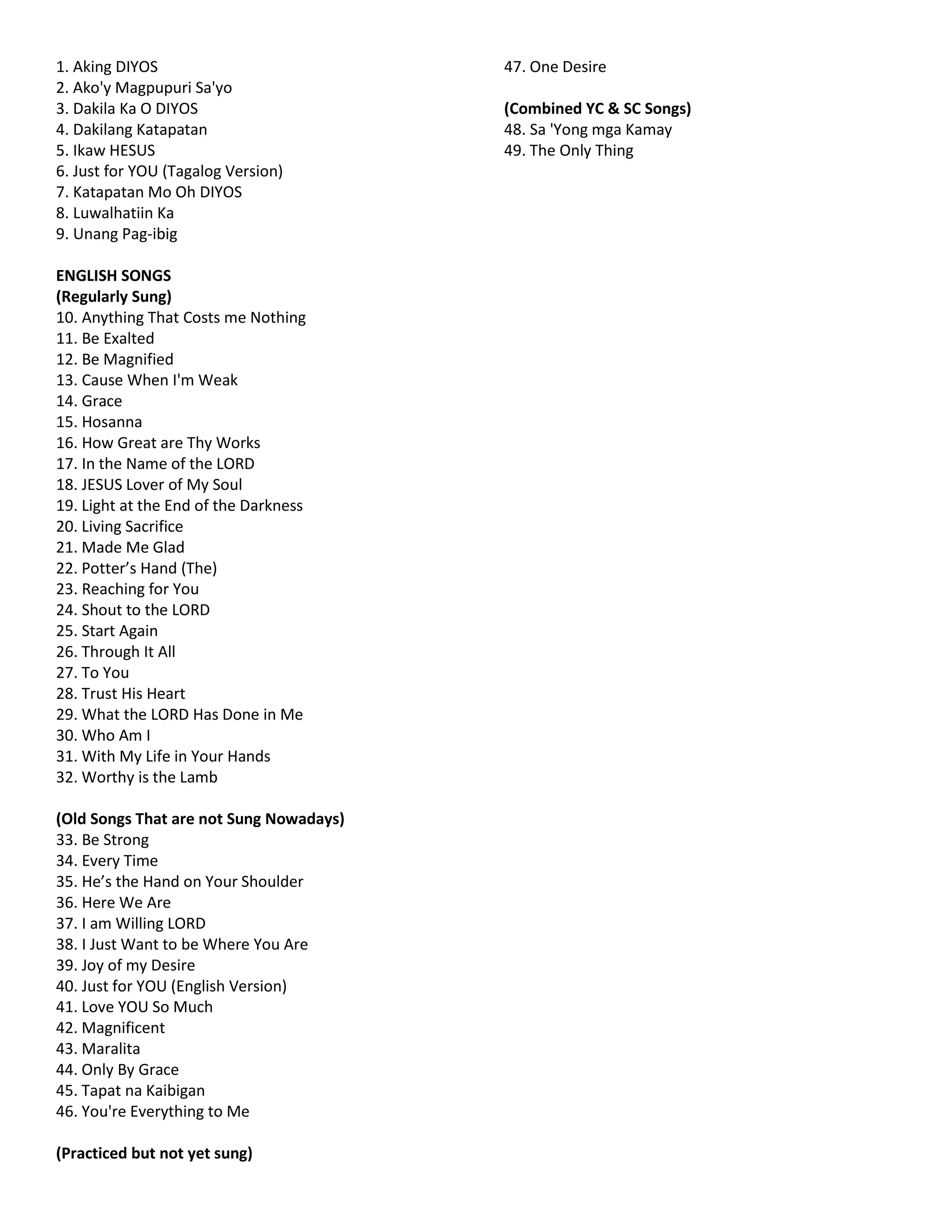 Singles choir songs (JMCIM) | DOCX