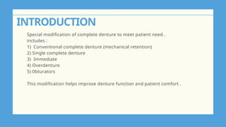 Single special denture a type of complete denture | PPT