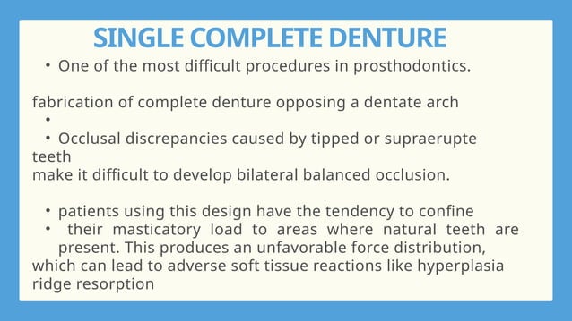 Single special denture a type of complete denture | PPT