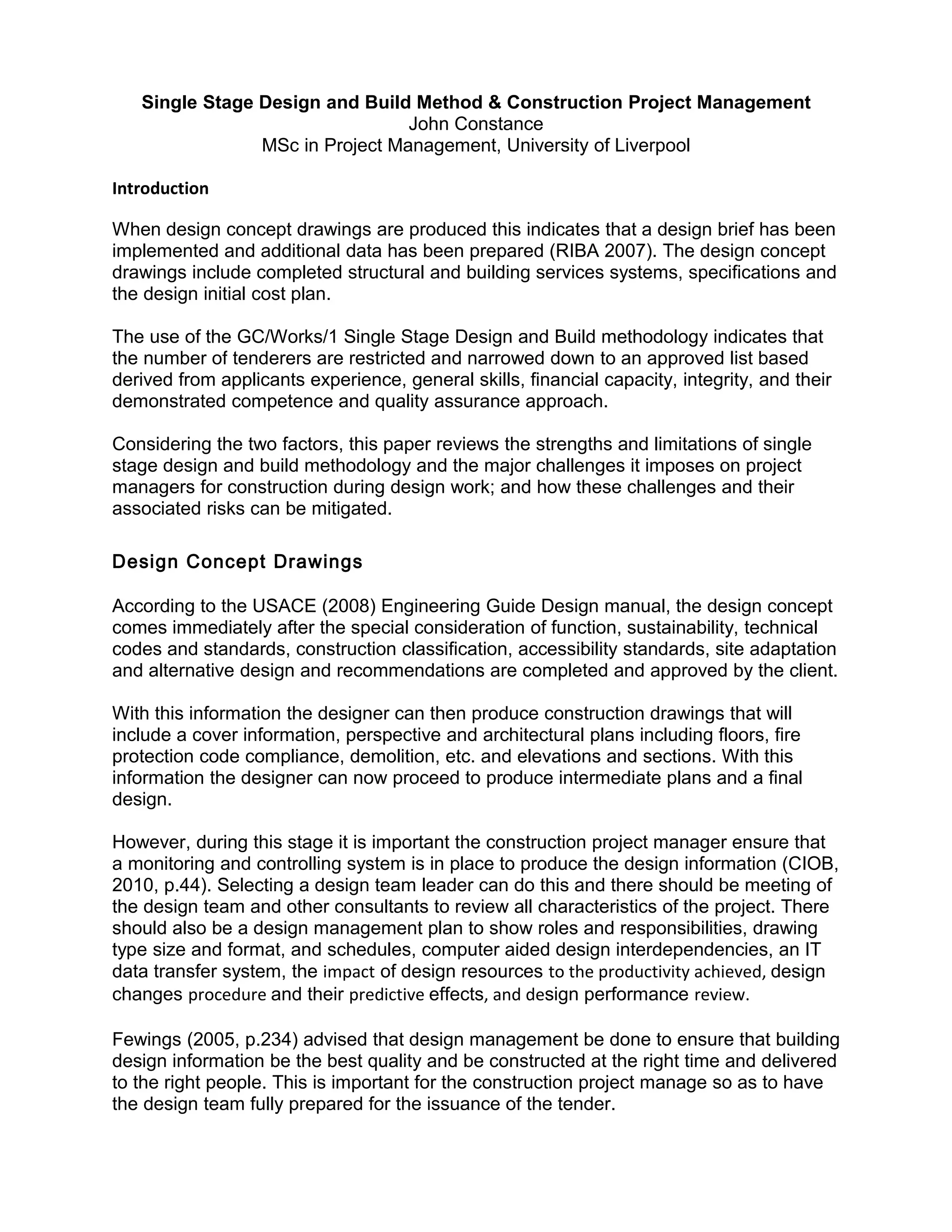 Single stage design and build method & construction project management ...