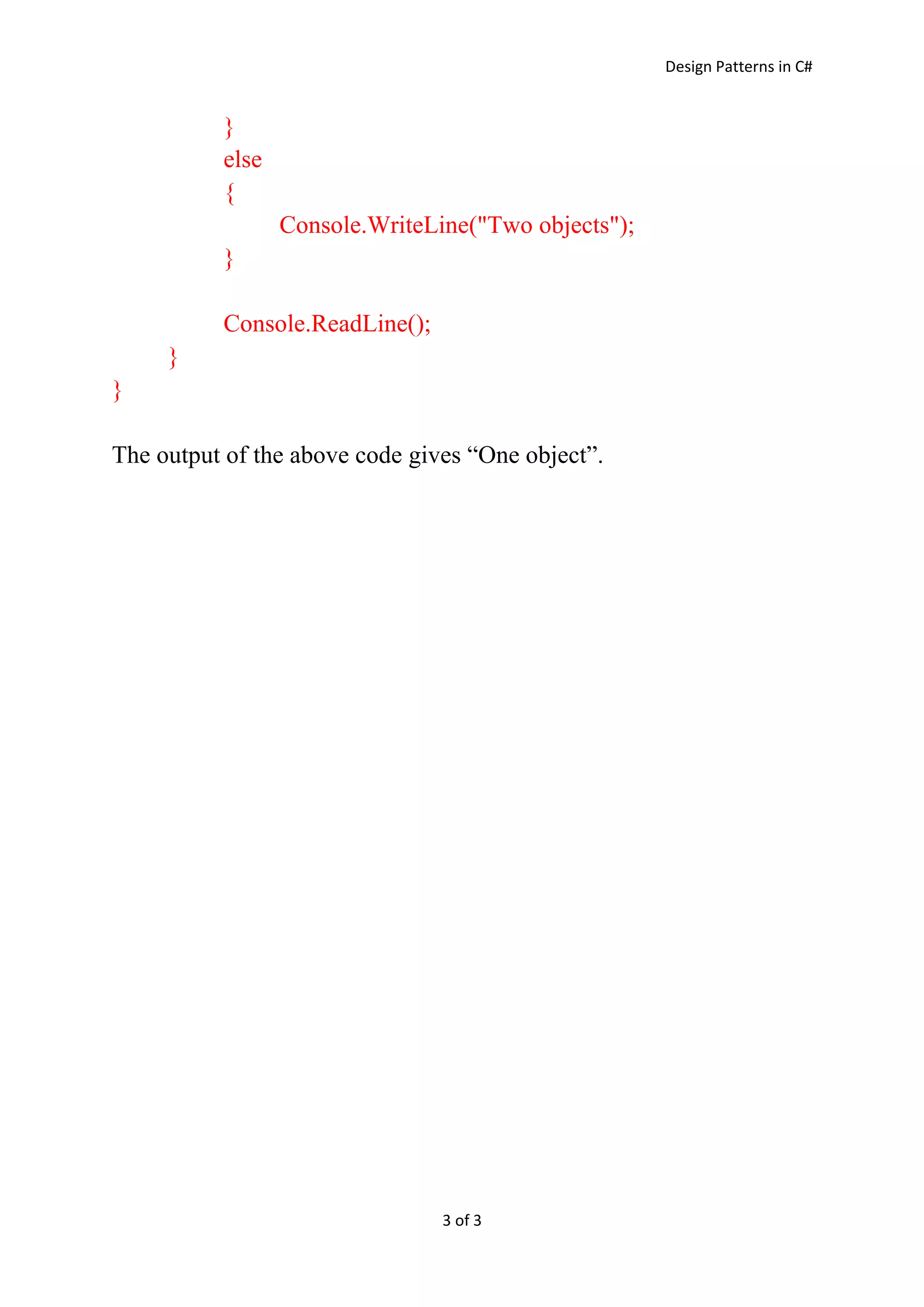 Singleton Design Pattern in C# | PDF | Programming Languages | Computing