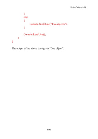 Singleton Design Pattern in C# | PDF