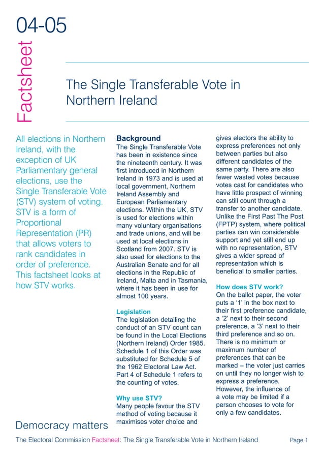 Single Transferable Vote STV | PDF