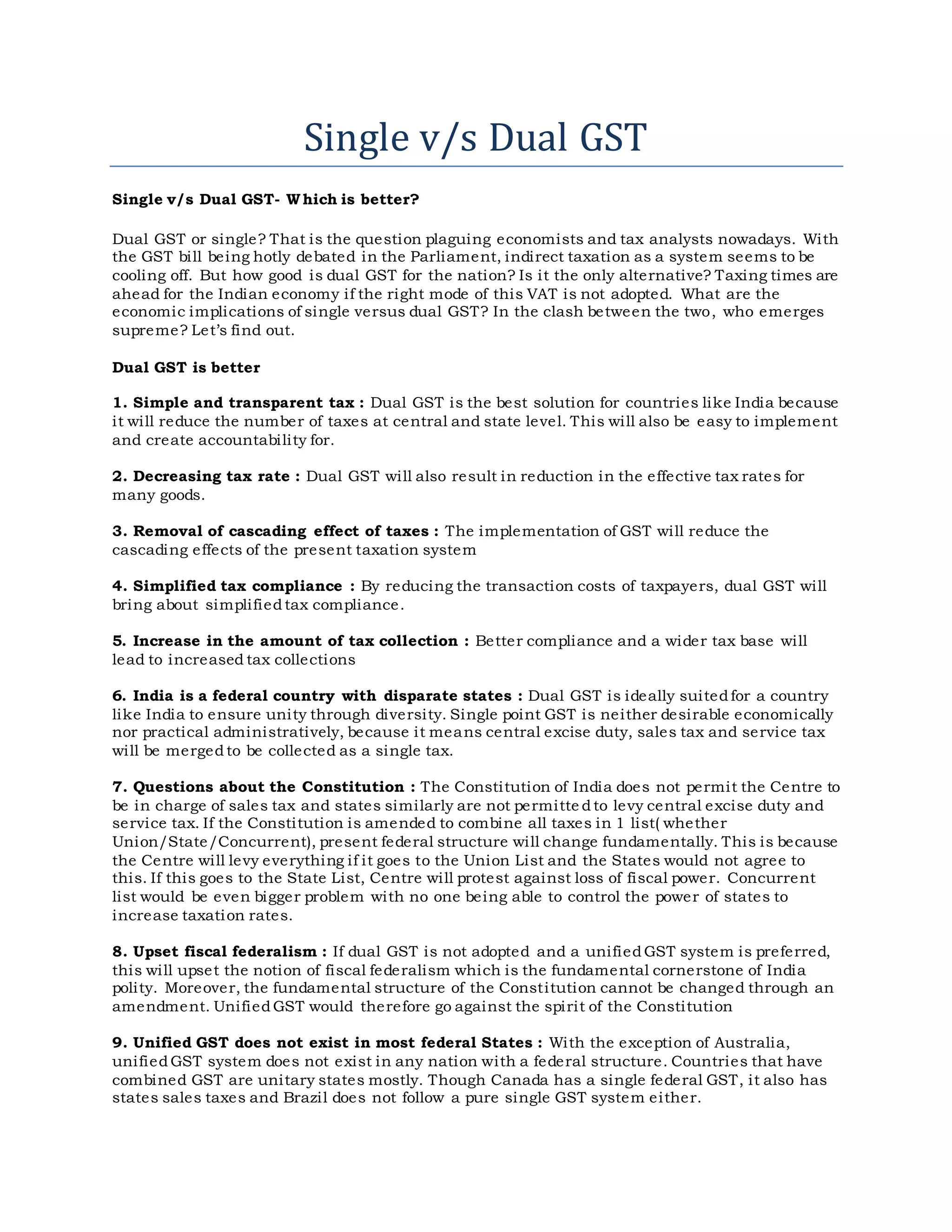 Single vs dual gst | DOCX