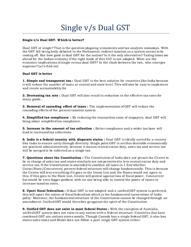 Single vs dual gst | DOCX