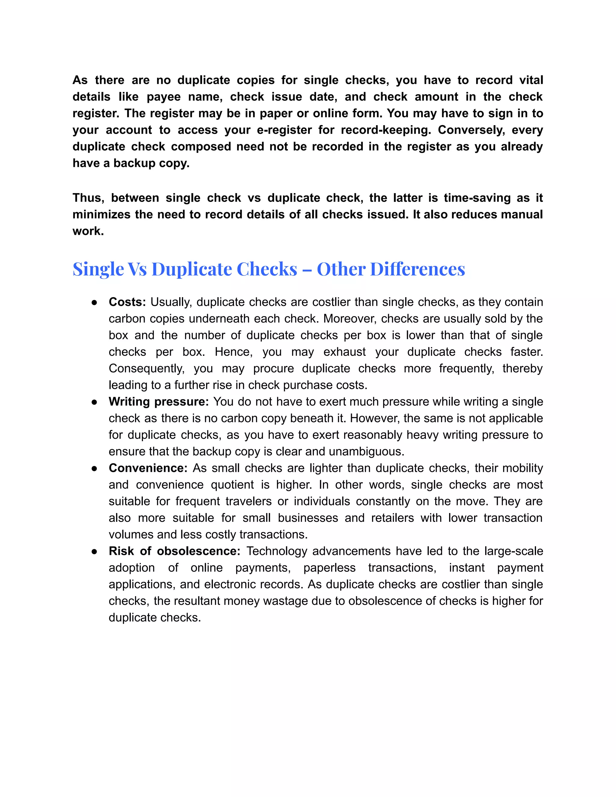 Single vs duplicate checks – which is better know the differences ...
