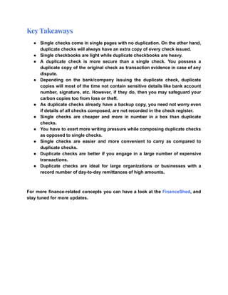 Single vs duplicate checks – which is better know the differences ...