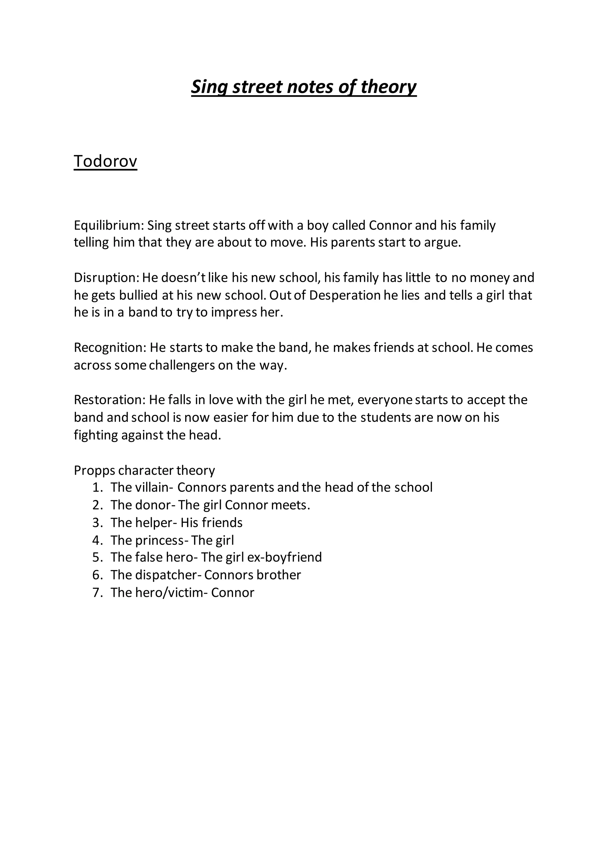 Sing street notes of theory | PDF