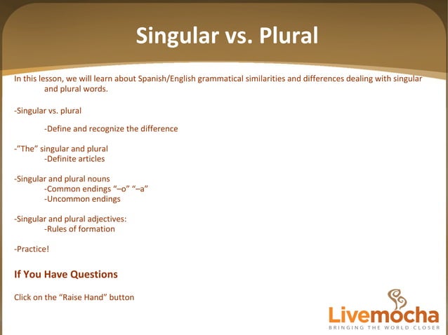 03 - Spanish Singular and Plural from Livemocha.com