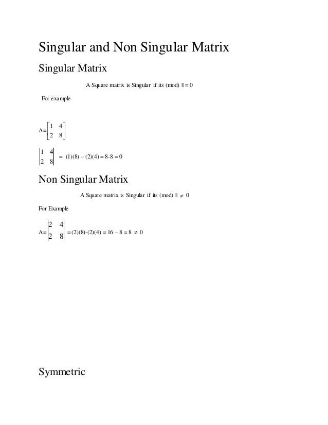 Singular And Non Singular Matrix Example Singular And Non Singular Matrix Example