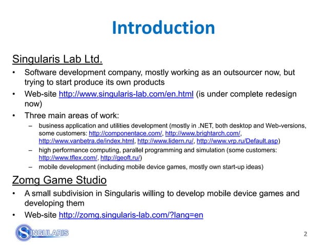 Singularis Lab presentation | PPT
