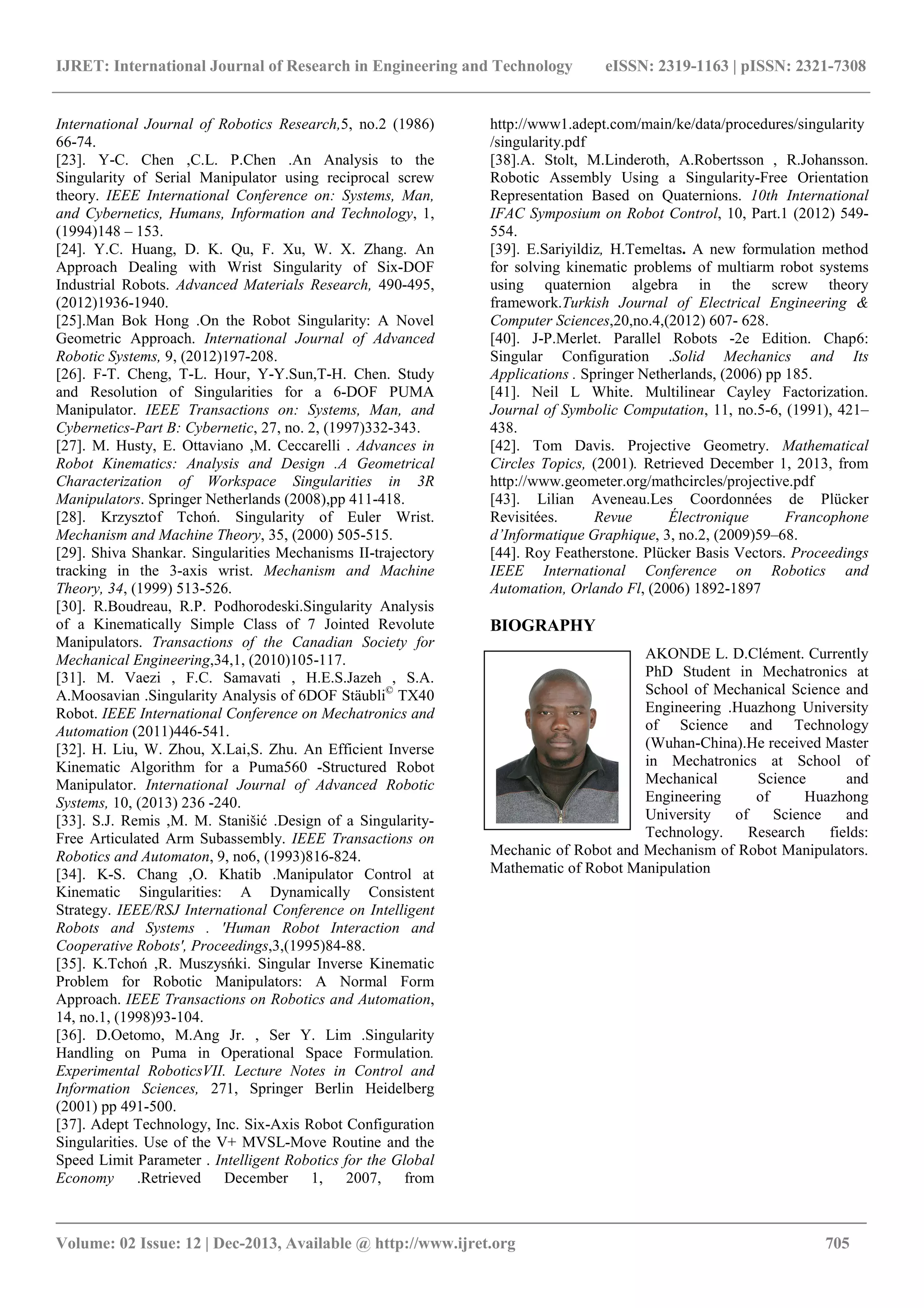 Singularity condition of wrist partitioned 6-r serial | PDF | Robotics | Technology & Computing