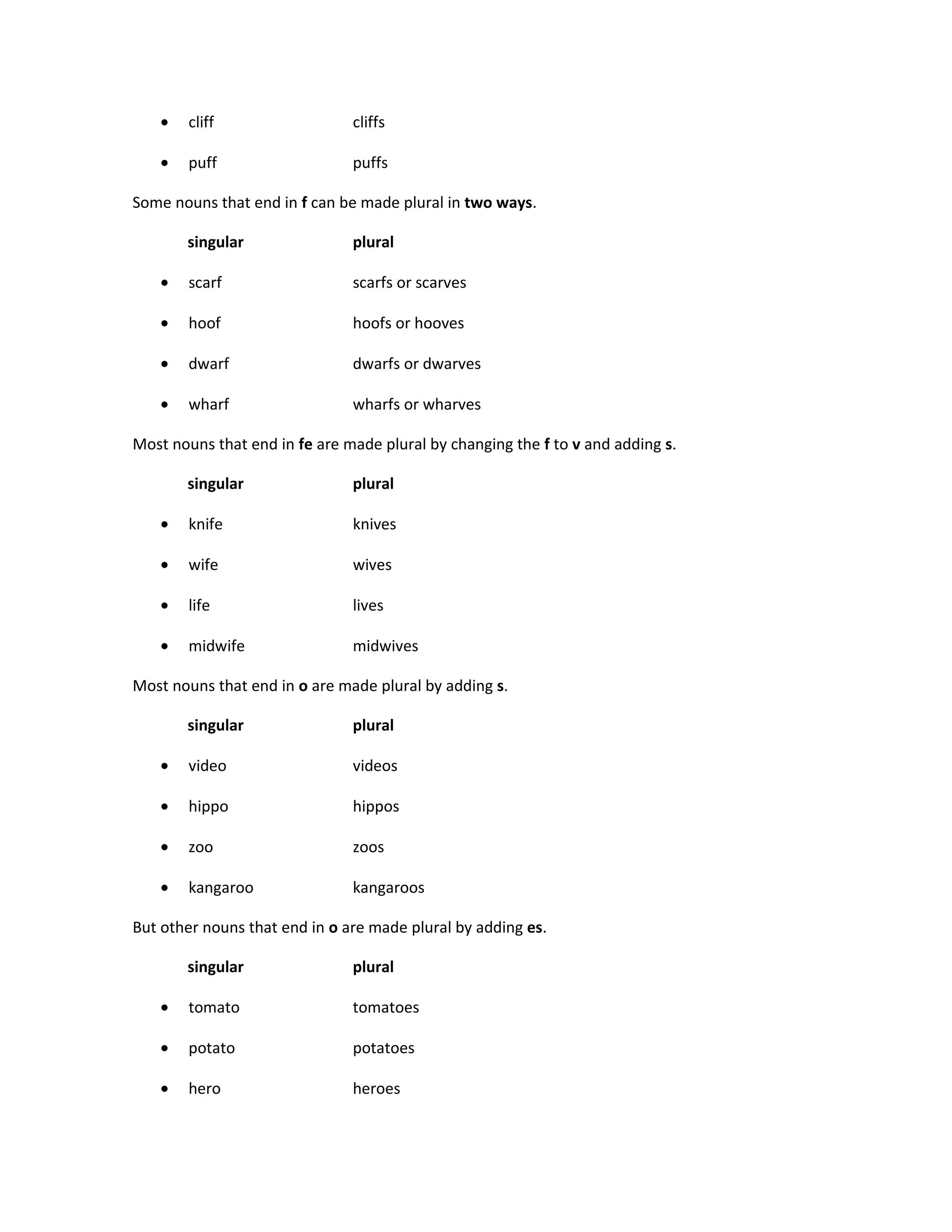 Singular Nouns And Plural Nouns | DOC