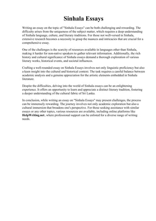 Sinhala Essays. SINHALA ESSAYS ILAKKA RACHANA 2020 O/L | PDF