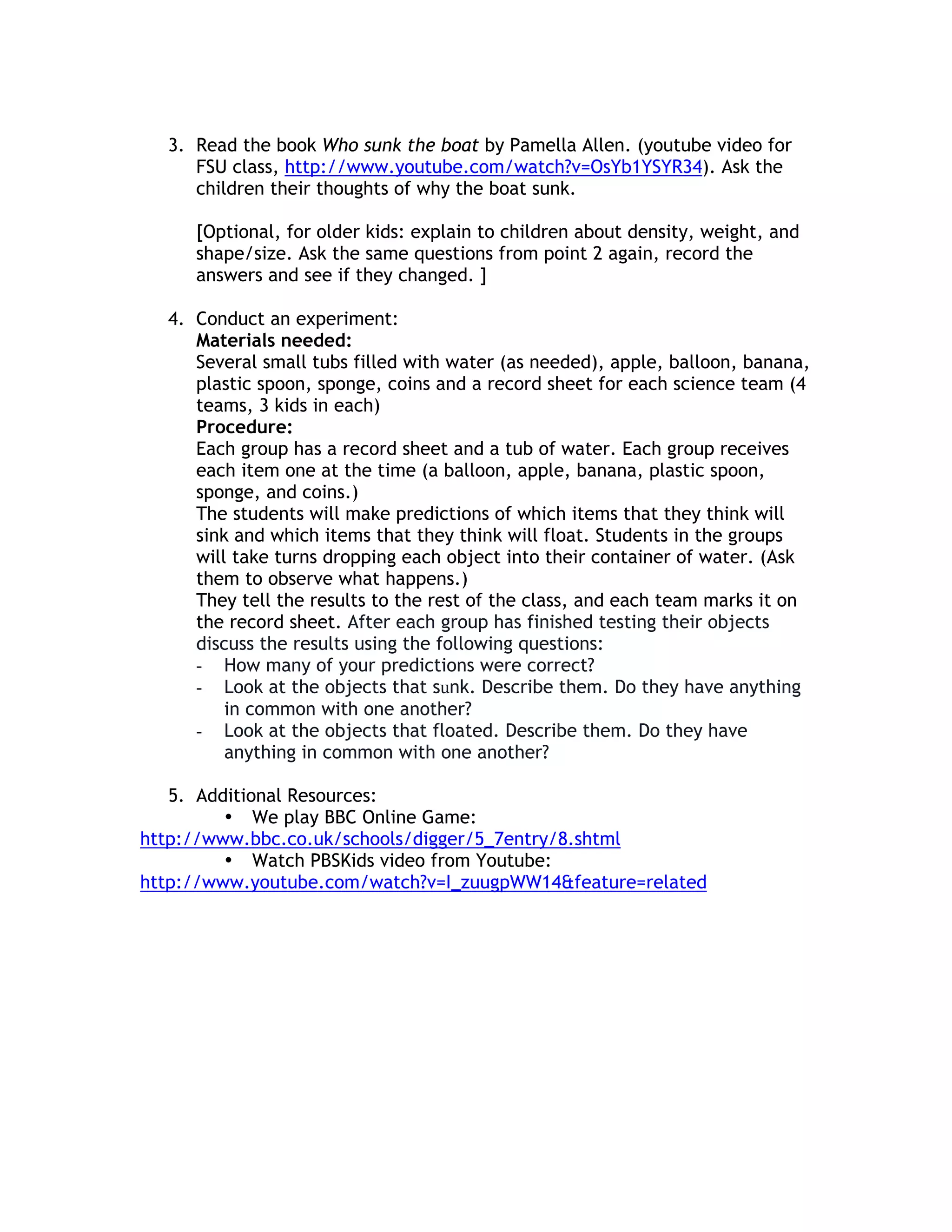 Sink or float Unit Instructions | PDF | Science