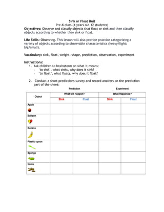 Sink or float Unit Instructions | PDF | Science