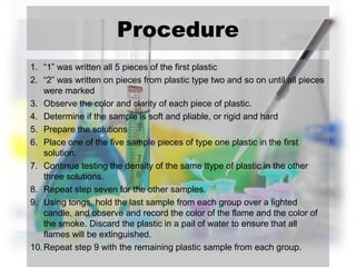Sink or float: A Study on Plastic Density | PPT | Chemistry | Science