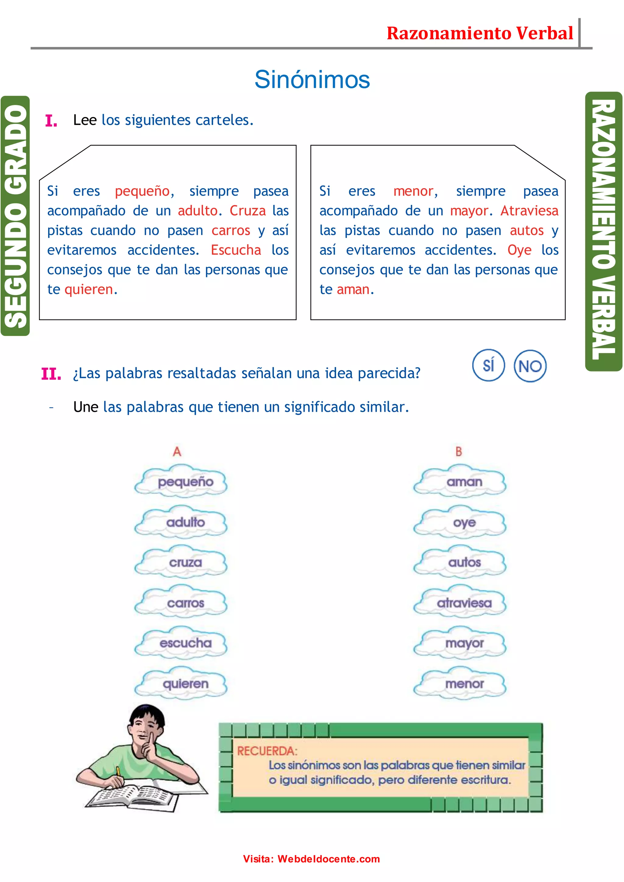 Fichas De Sinónimos De Segundo Grado