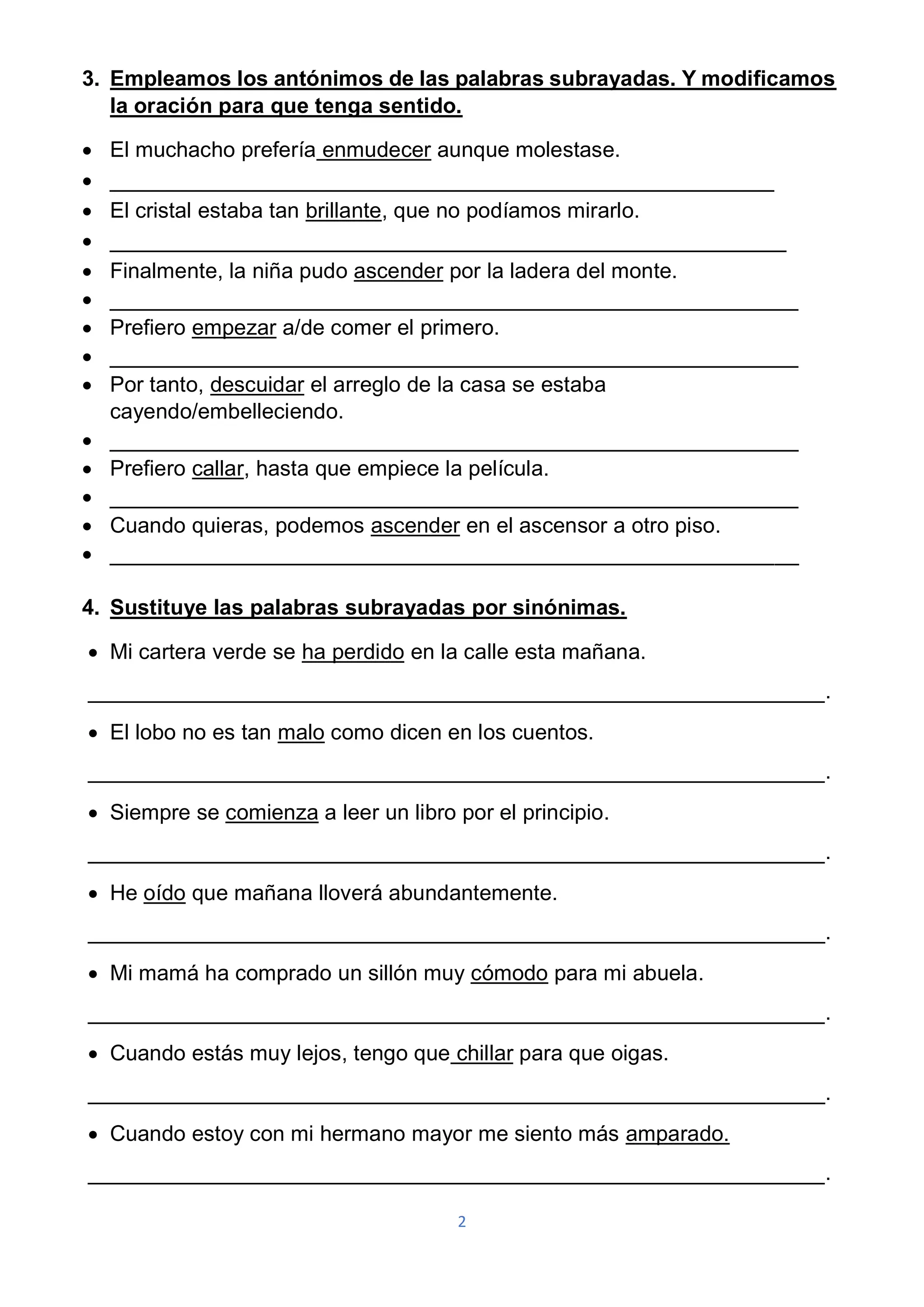 SINÓNIMOS-Y-ANTÓNIMOS ejercicios prácticos | PDF