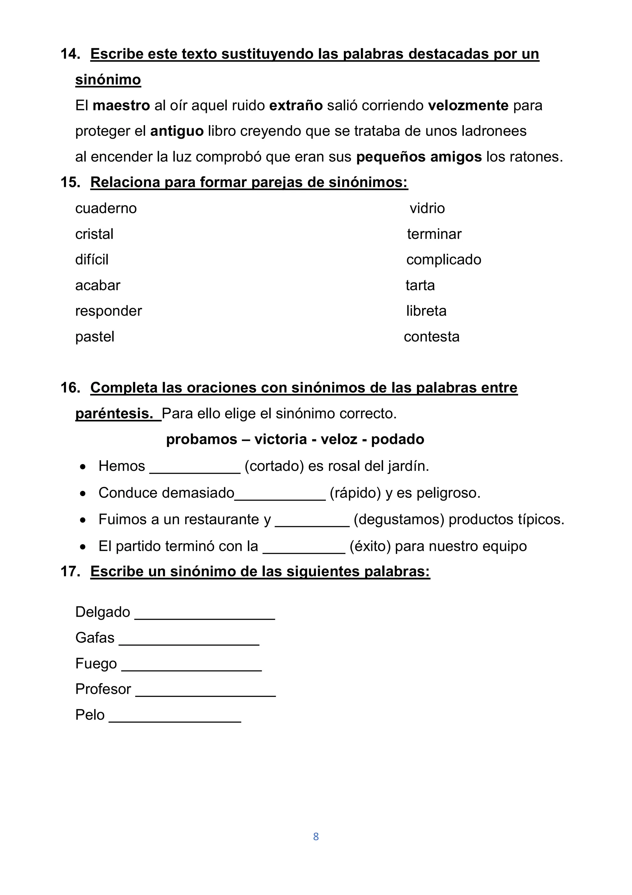 SINÓNIMOS-Y-ANTÓNIMOS ejercicios prácticos | PDF