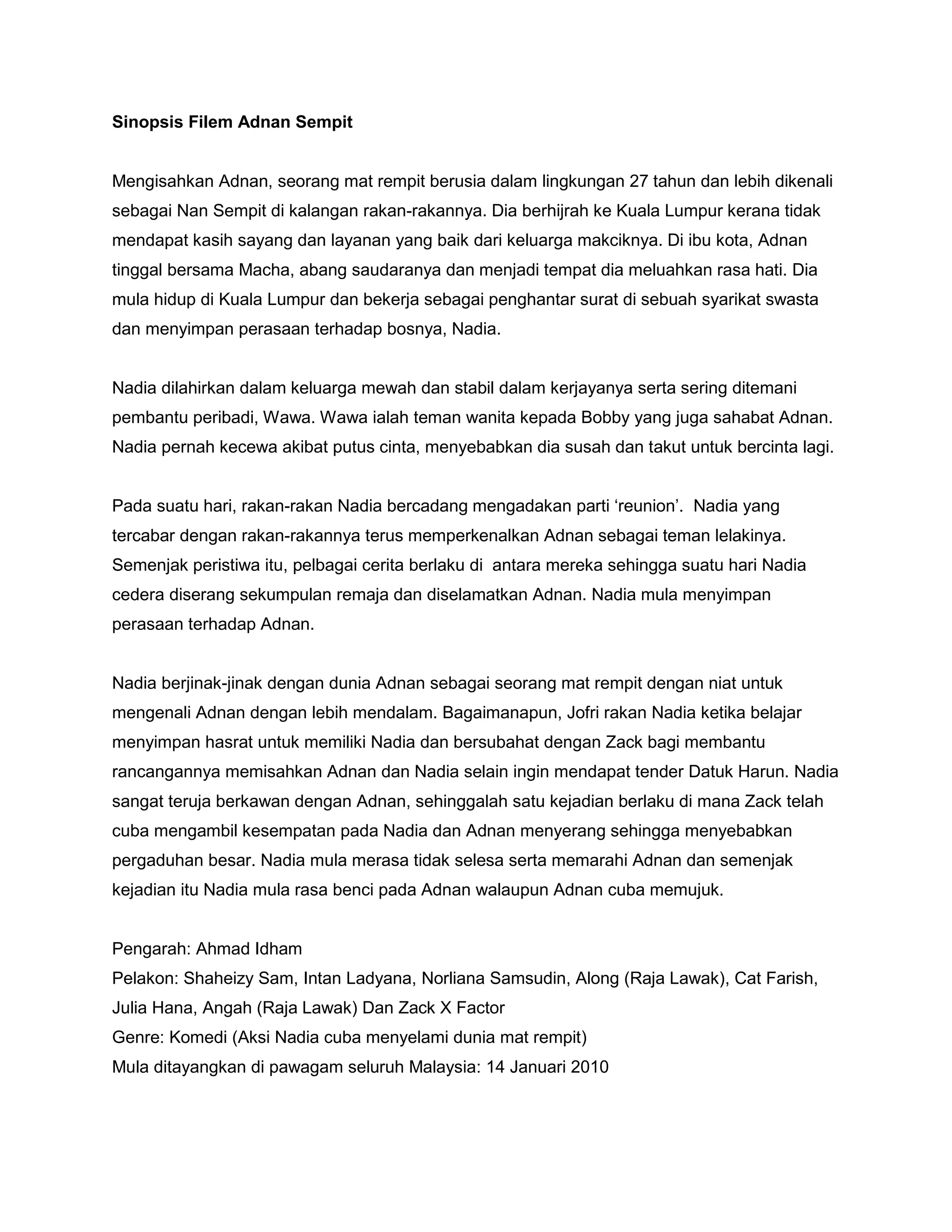 Sinopsis filem adnan sempit | DOCX