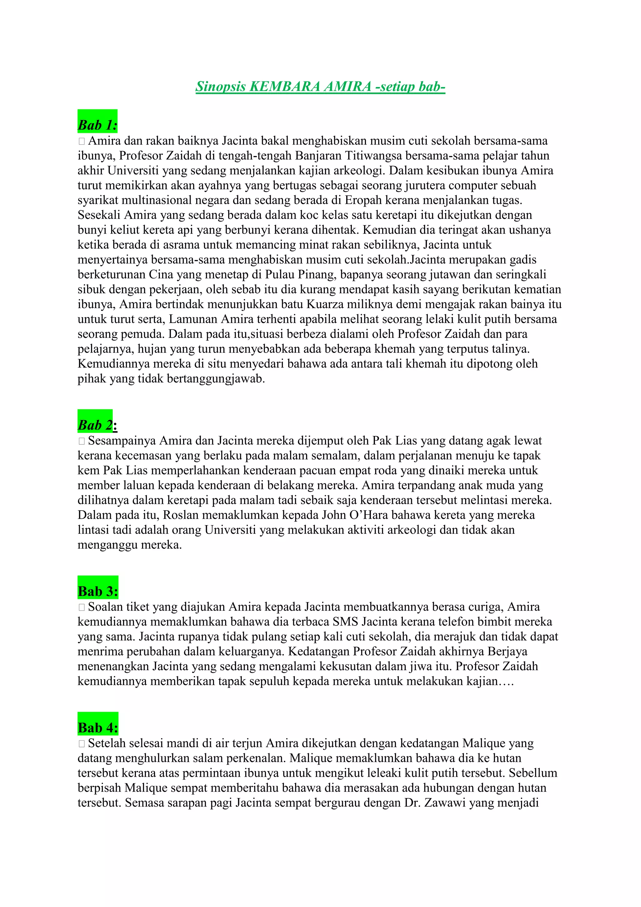 Sinopsis kembara amira | DOCX