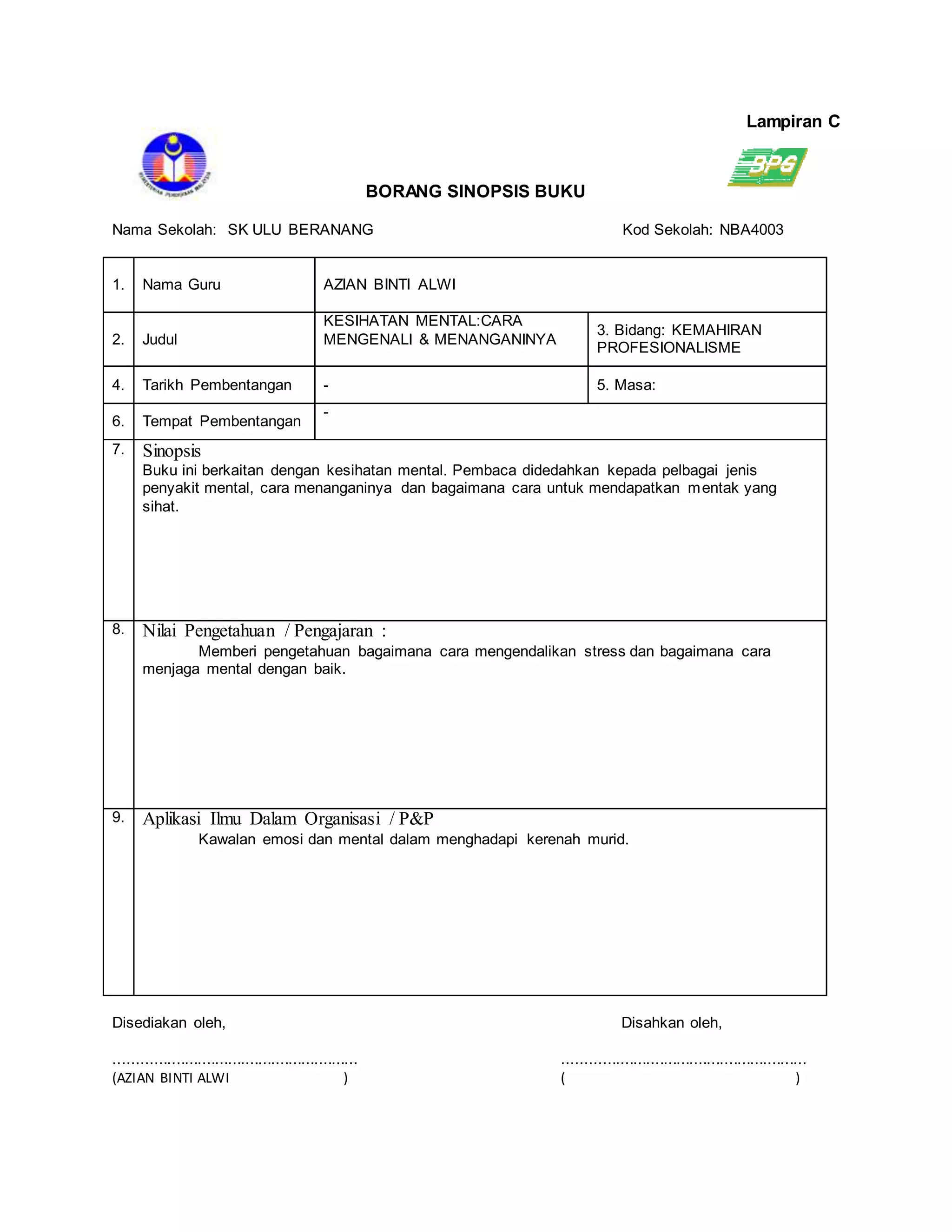 Sinopsis kesihatan mental | DOC