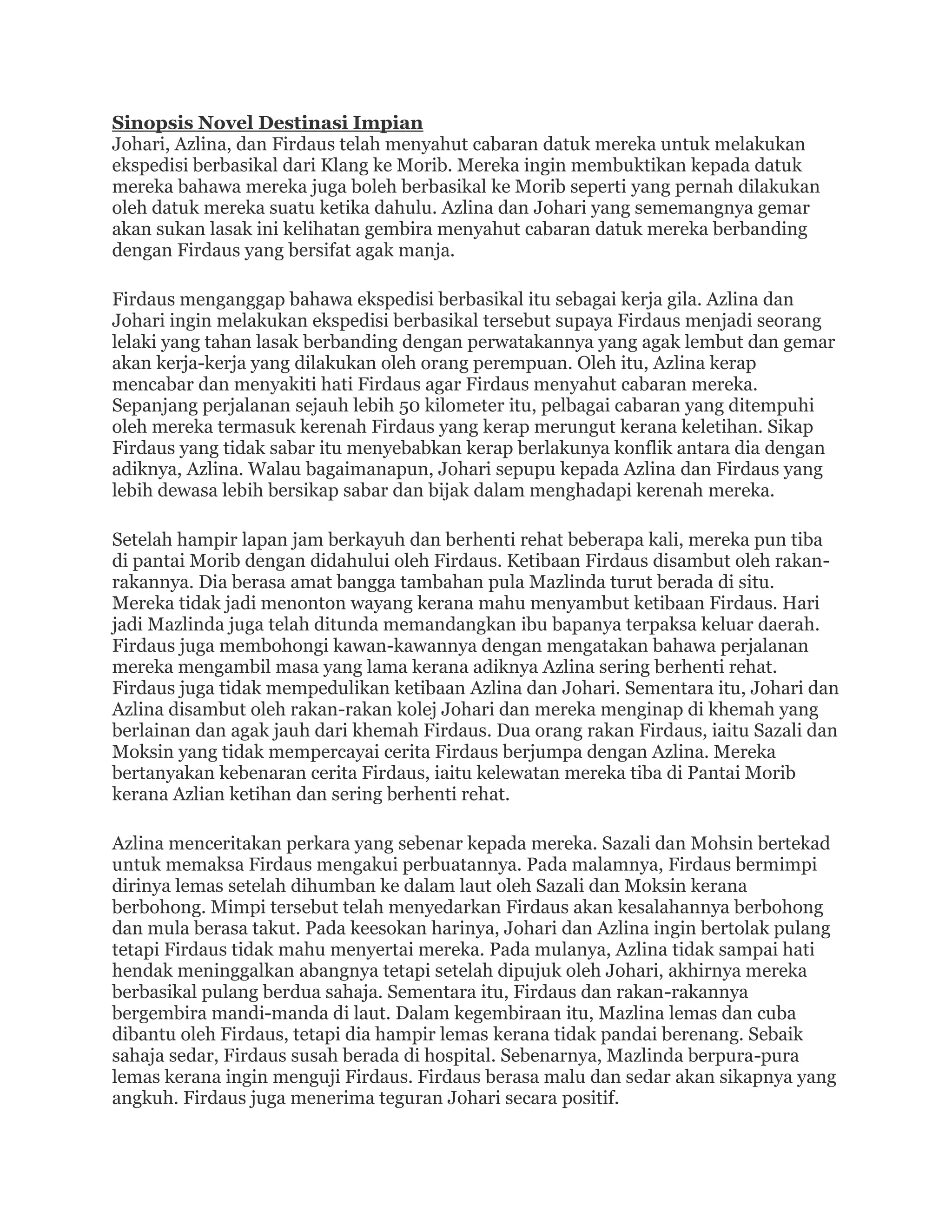 Sinopsis Novel Destinasi Impian.docx