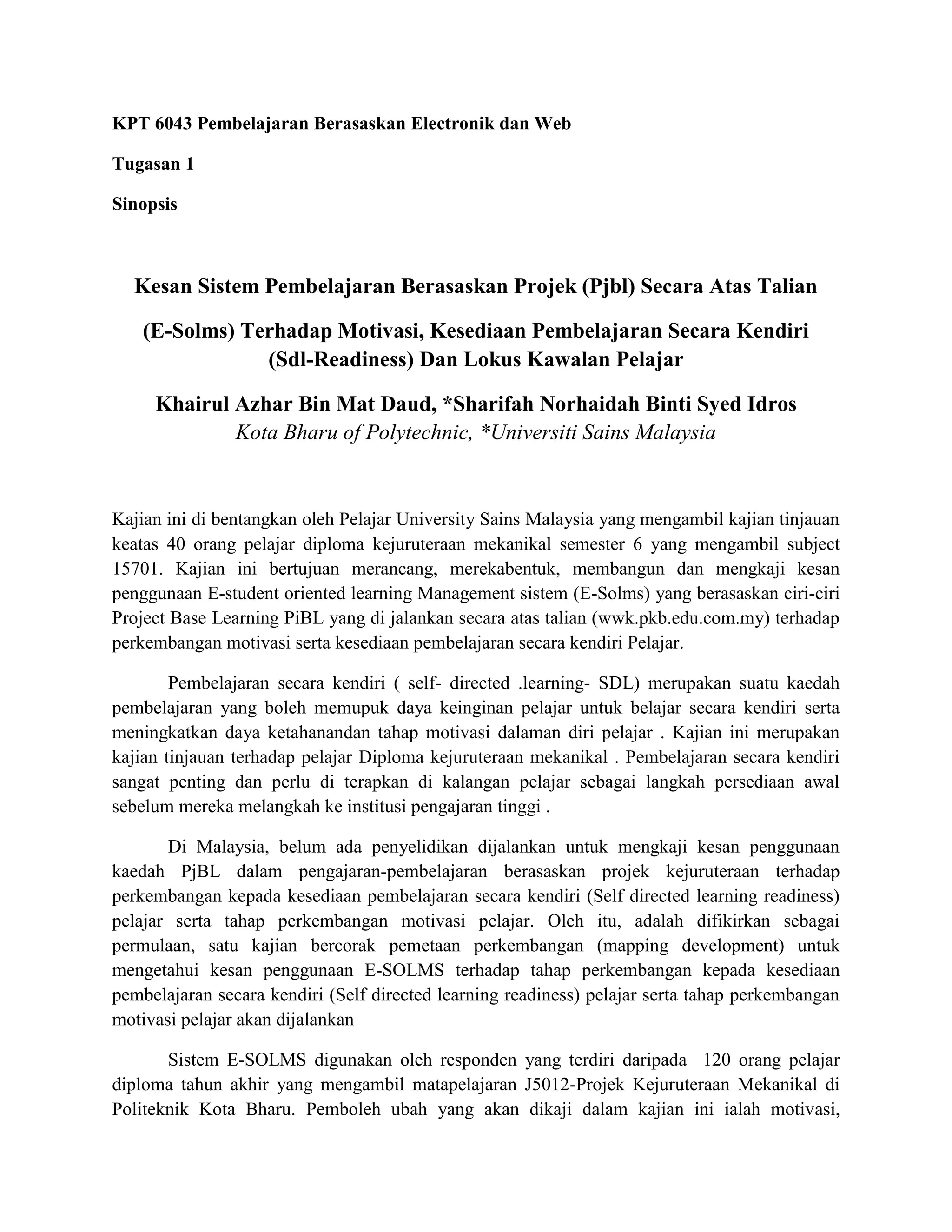 Sinopsis tugasan 1 | DOCX