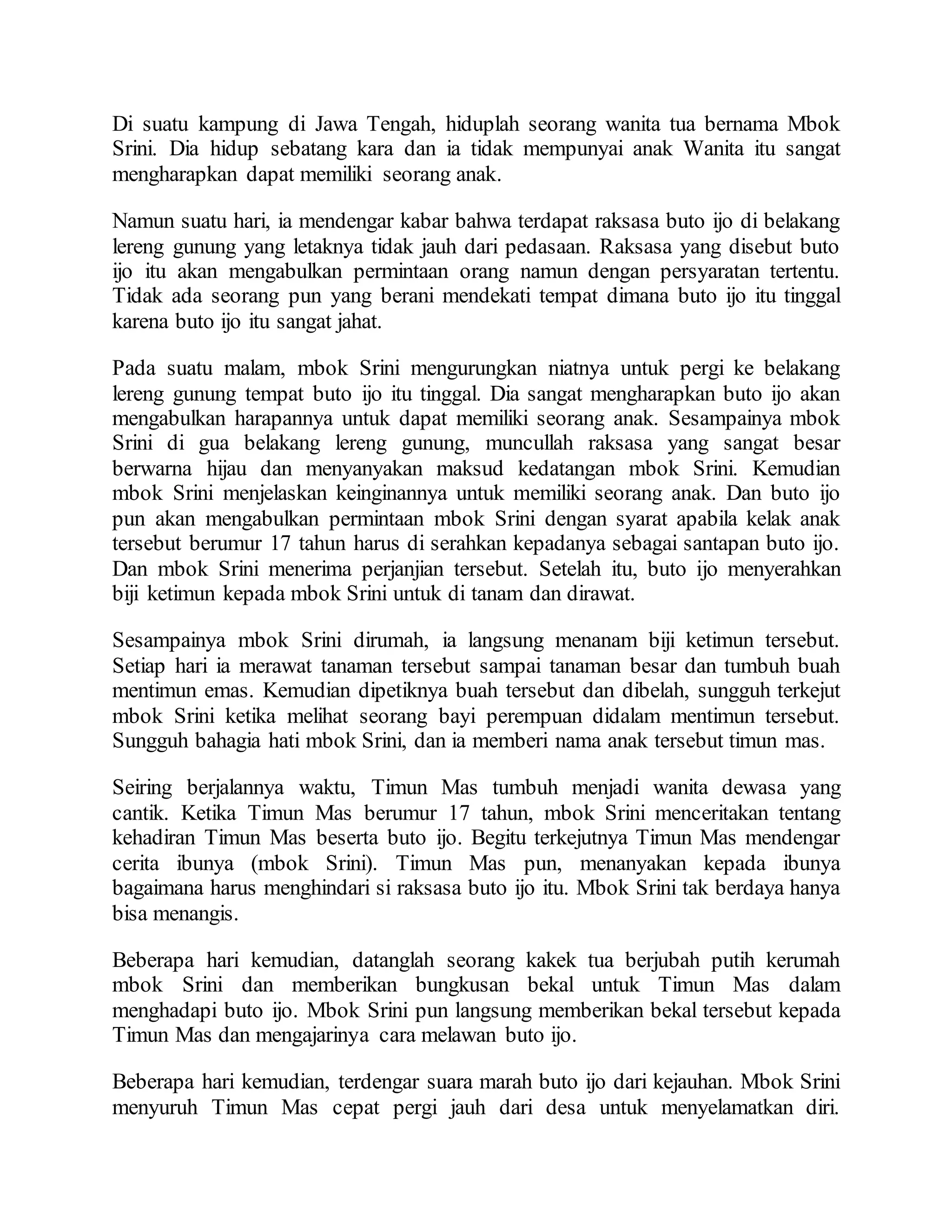 Sinopsi timun mas | PDF