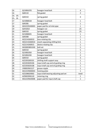 Sinotruk howo hw19710 transmission spare parts catalog pdf download | PDF