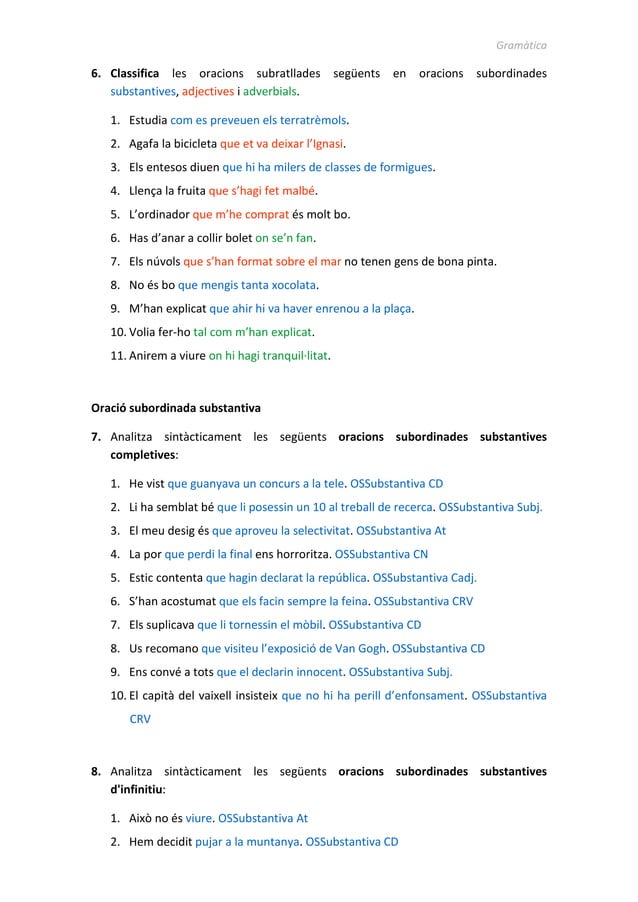 Sintaxi: Solucions als exercicis | PDF