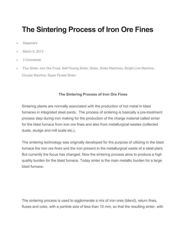 Sintering process of Iron Ore General.docx | Chemistry | Science